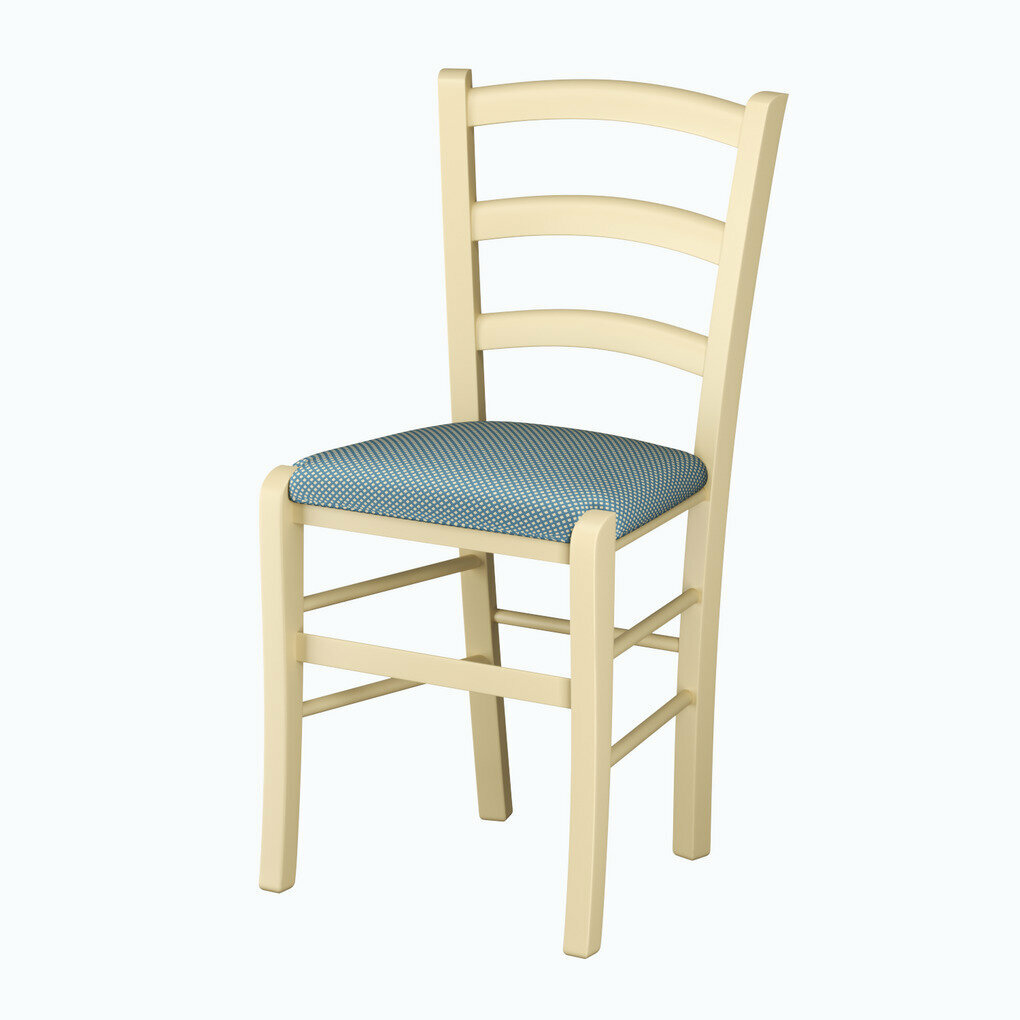 Стул Эльба деревянный для кухни, эмаль слоновая кость, синий