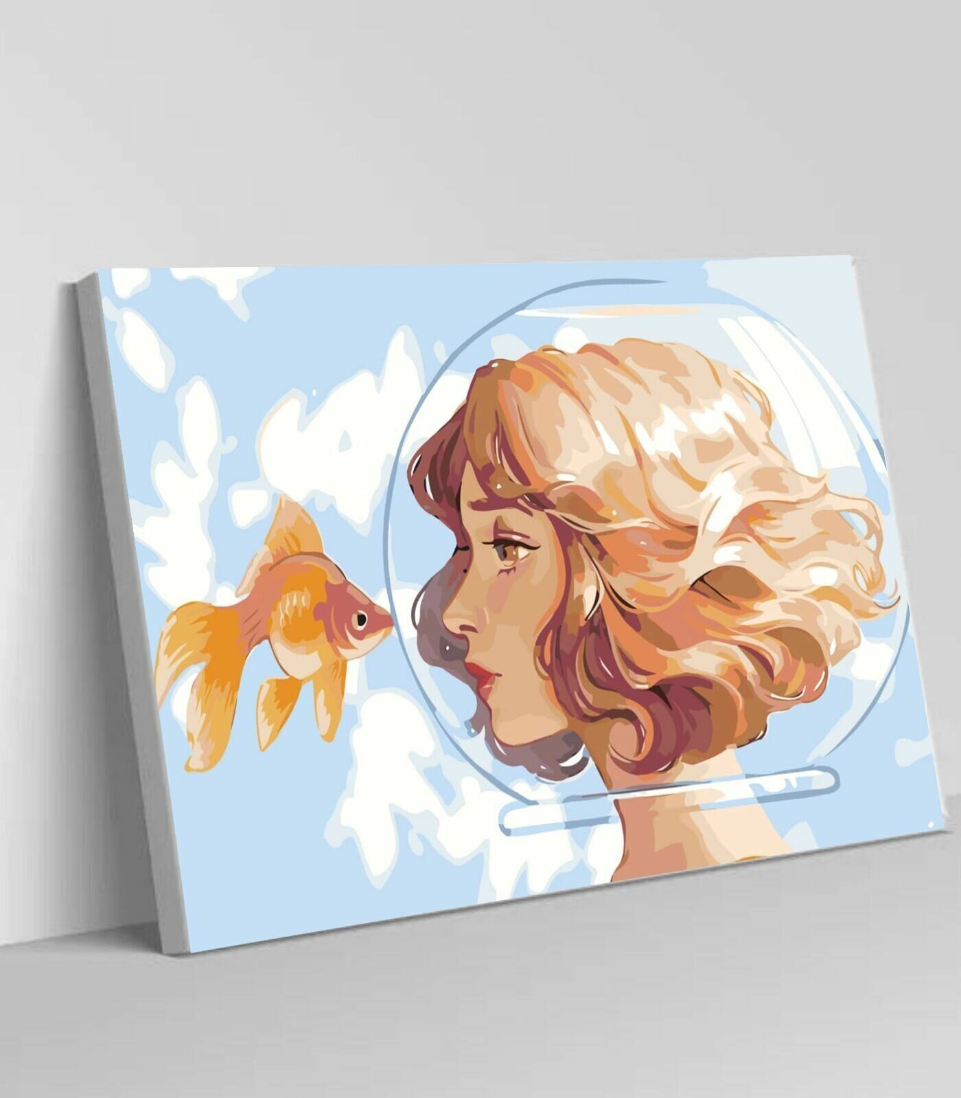 Картина по номерам на холсте с подрамником, "Девушка, аквариум, золотая рыбка", 40х60 см