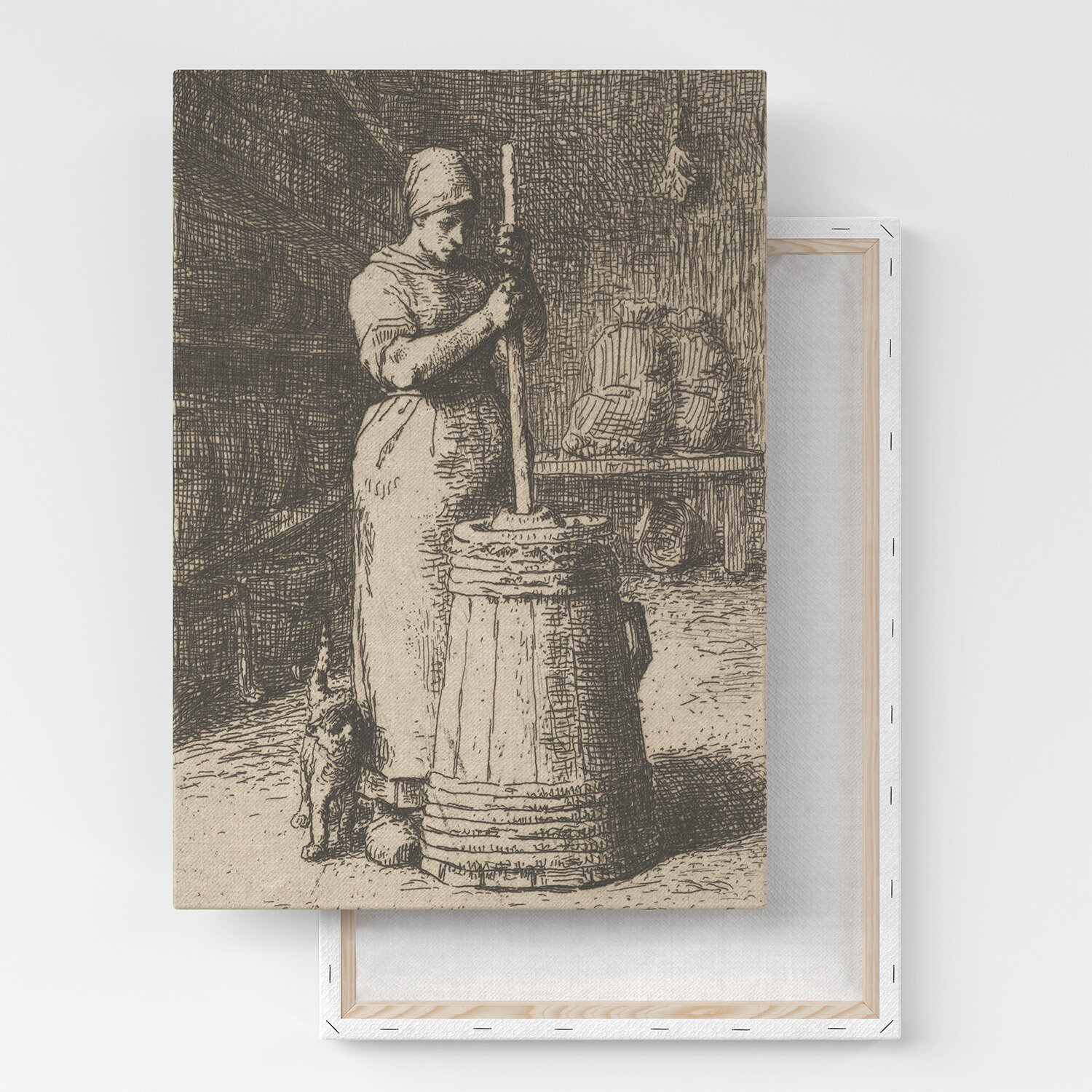 Картина на холсте, репродукция / Жан-Франсуа Милле - Woman Churning Butter / Размер 30 x 40 см