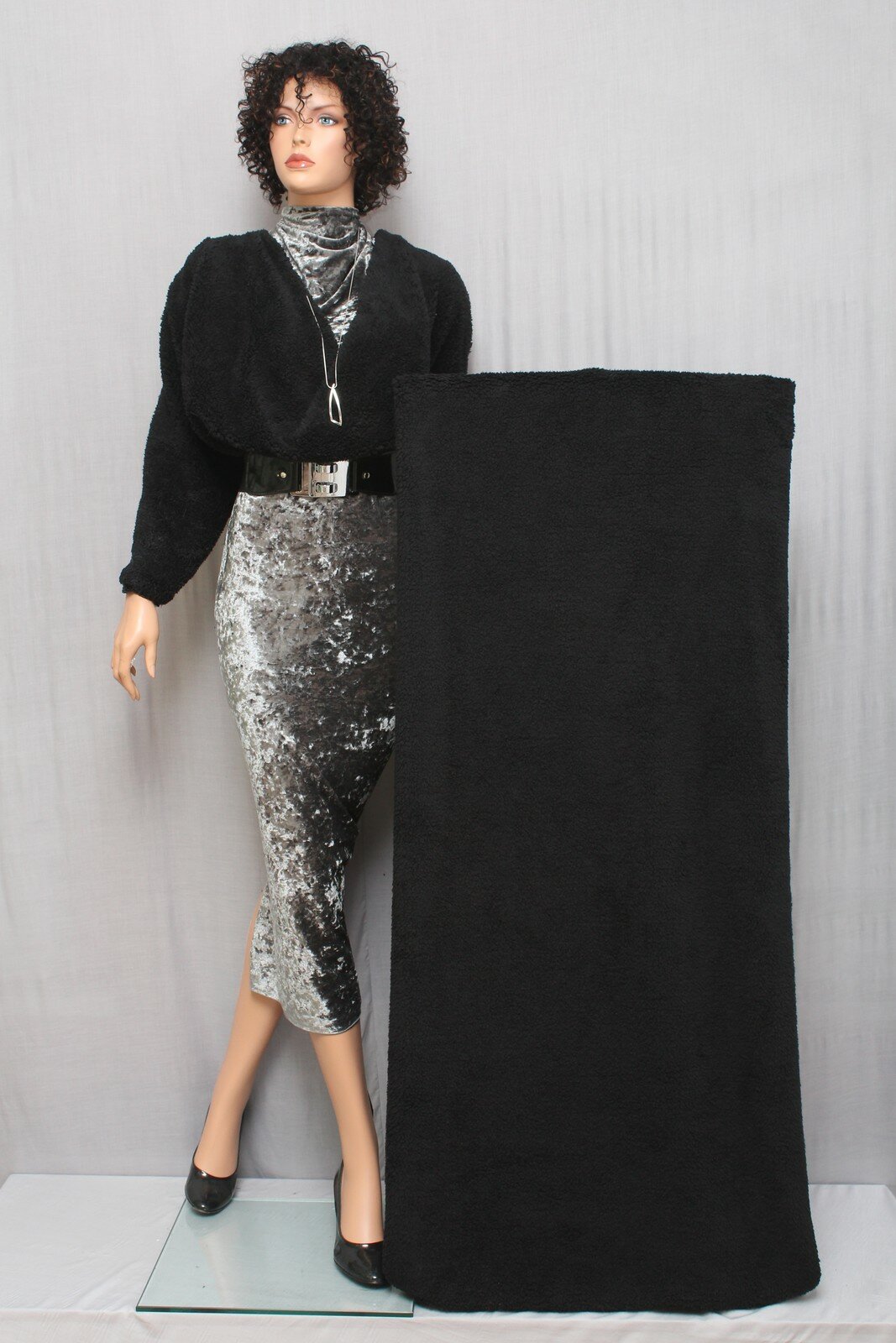 Ткань Мех искусственный под овчину чёрный, ш154см, 0,5 м