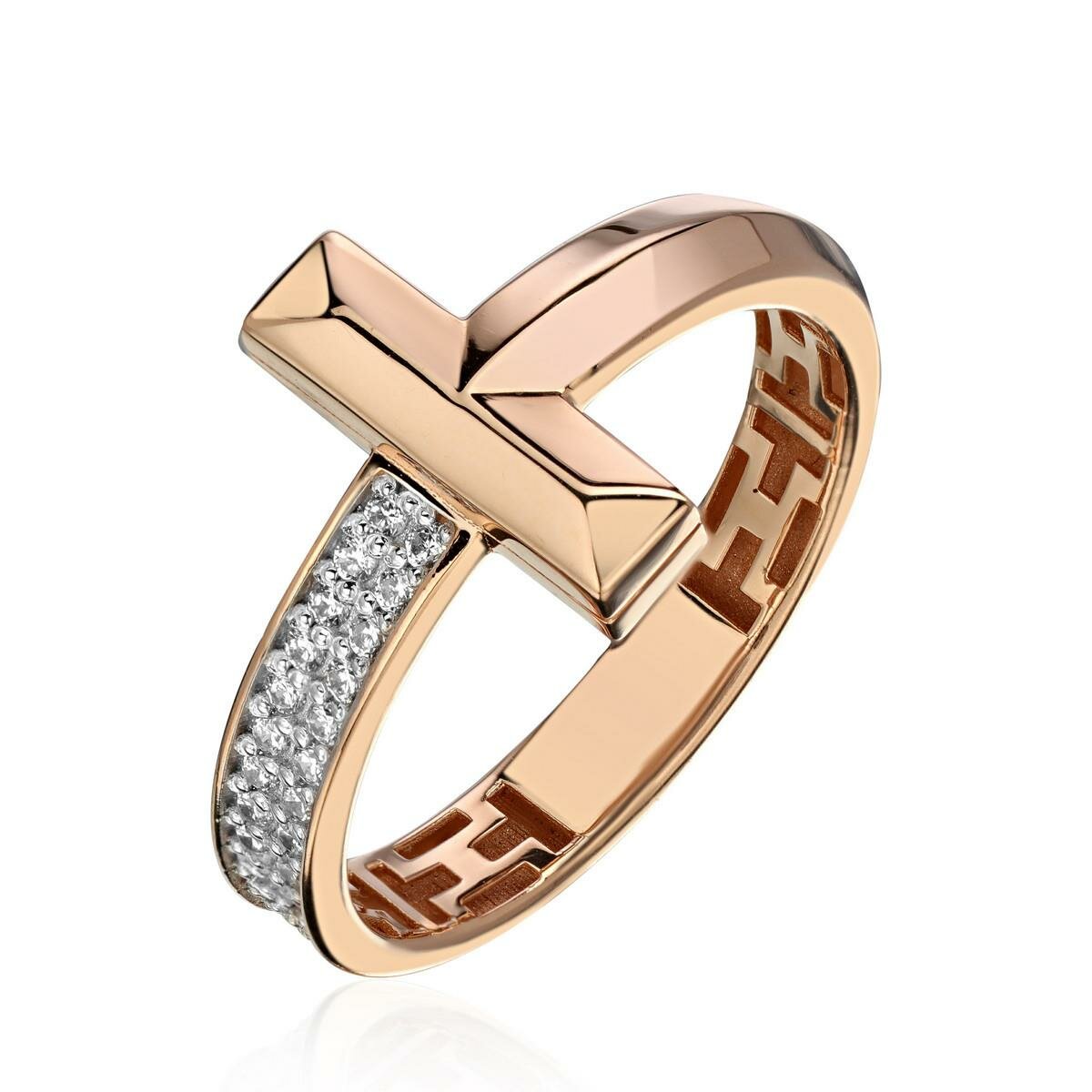 Кольцо, красное золото, 375 проба, родирование, фианит