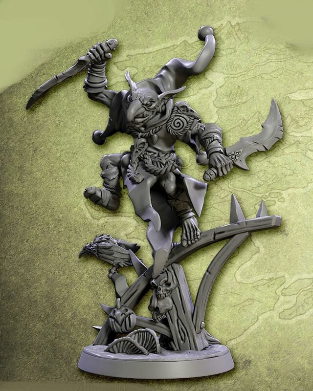 Гоблин Вождь-Шаман, Убийца с Кинжалами миниатюра для DnD (ДнД) и других Настольных игр (НРИ, Варгеймов или РПГ), фентези тематика