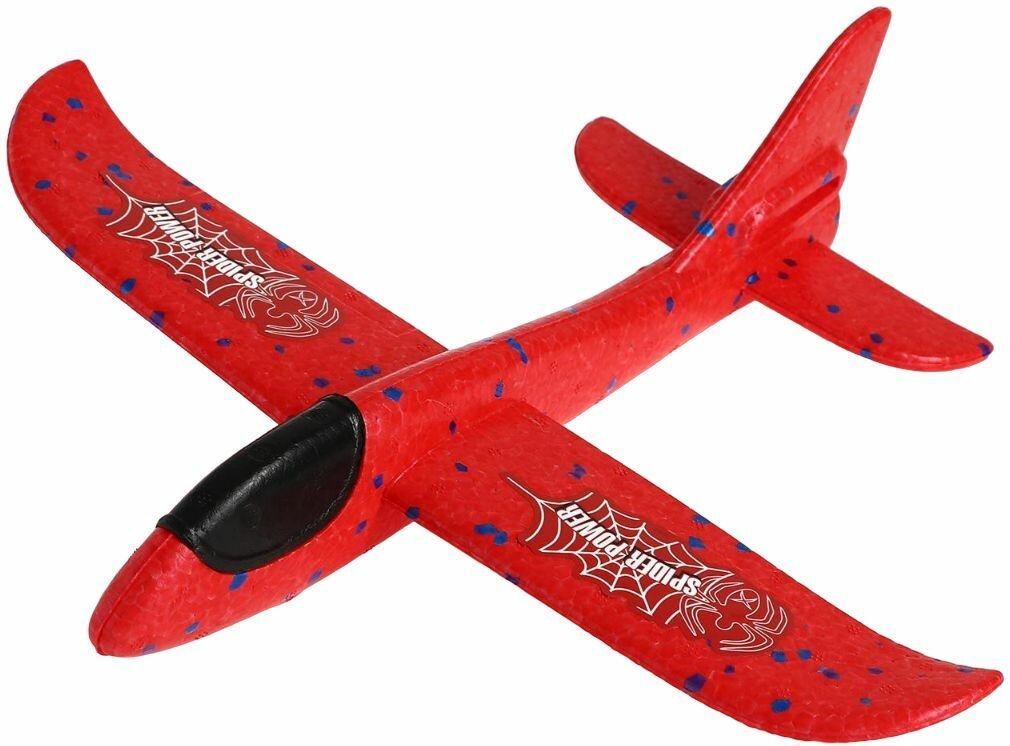 Игрушечный самолёт "Spider power", размер 28 х 30 см, детская игрушка-глайдер, метательный планер из пенопласта, для подвижных игр на улице, цвет красный