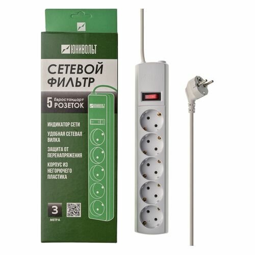 Сетевой фильтр юнивольт 00-00000390, 3м, белый