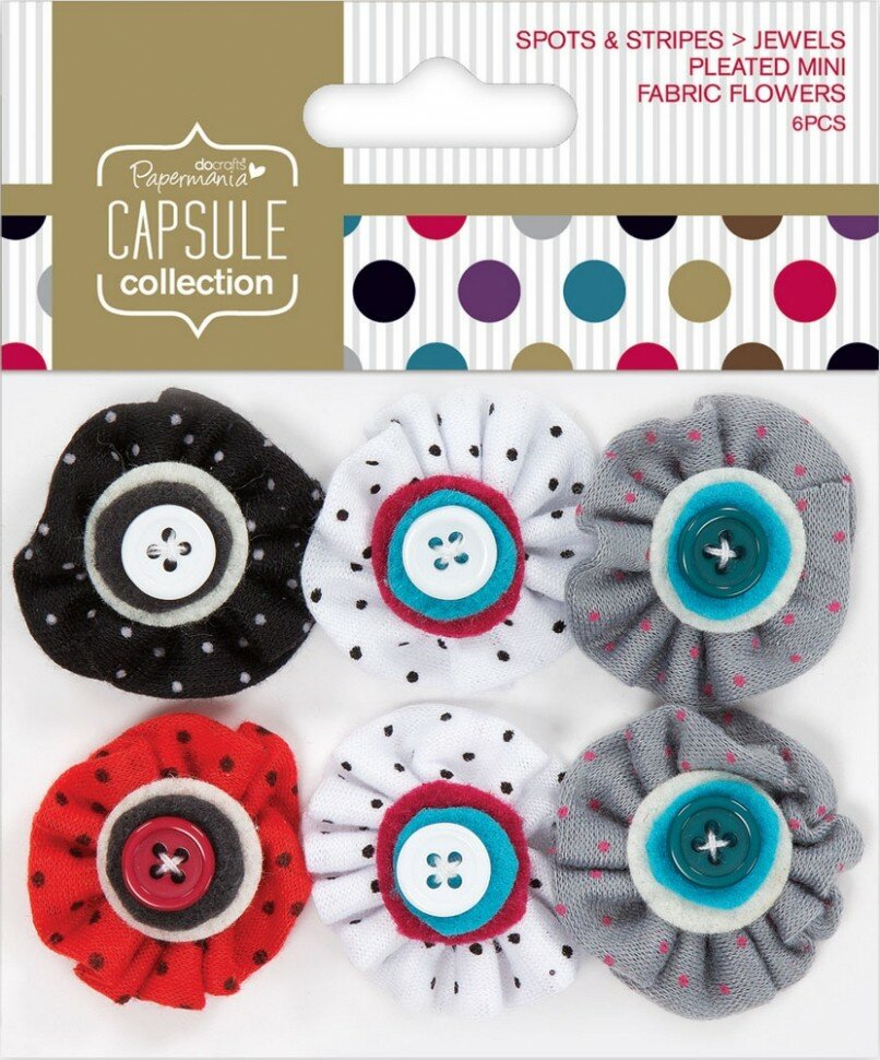 Docrafts PMA358013 Мини цветы декоративные из ткани Spots & Stripes Jewels, 6 шт