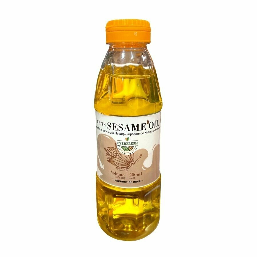 White SESAME OIL, Everfresh (Масло белого кунжута нерафинированное холодного отжима, Эверфреш), 200 мл.