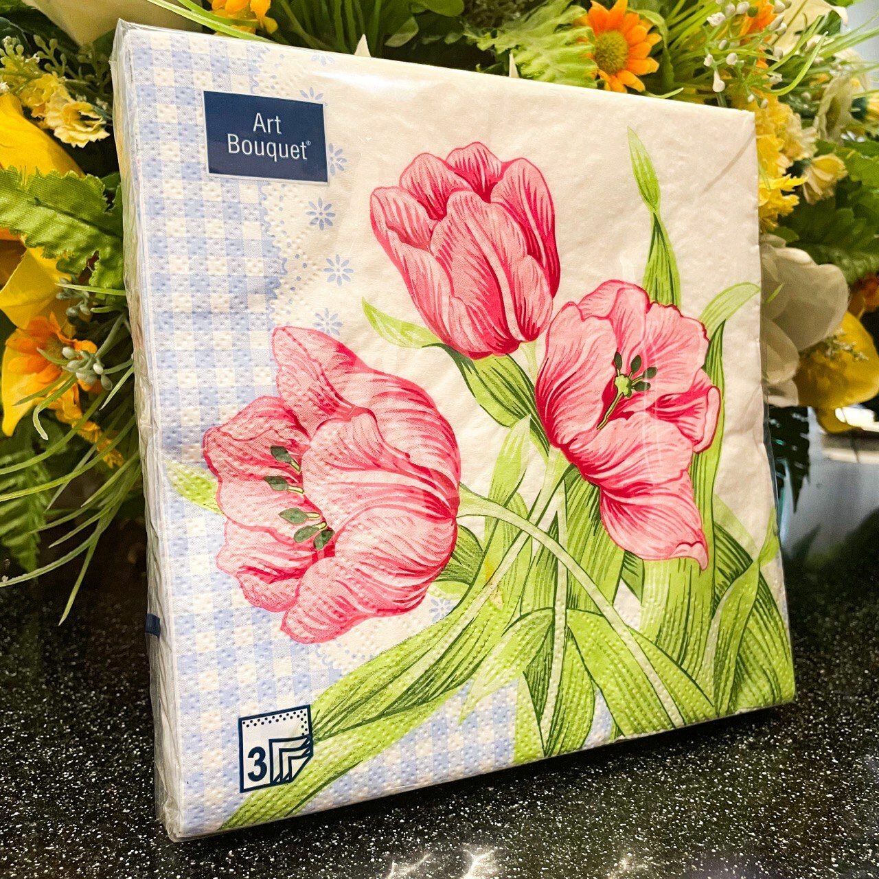 Салфетки Desna "Три Тюльпана", бумажные, с рисунком, размер 33х33 см, 1 шт.