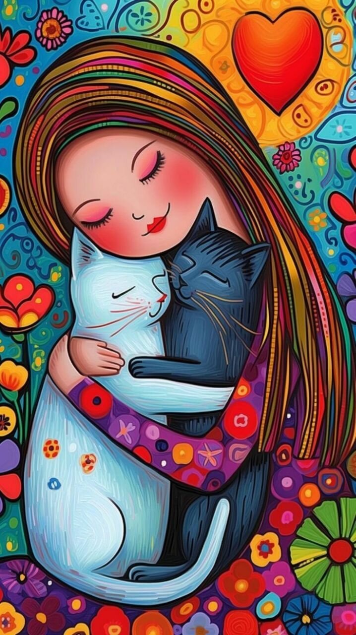 Девочка с двумя котами