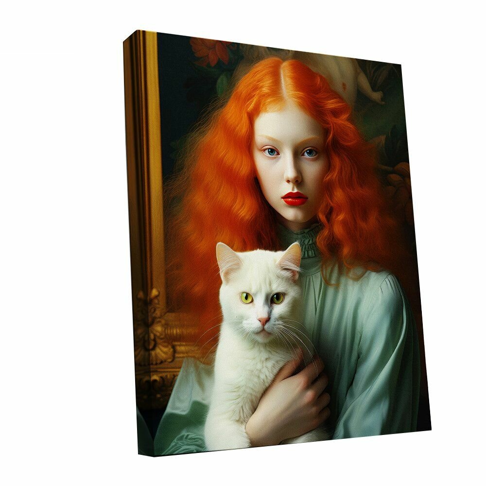 Картина на холсте "Девушка с кошкой" 50*70 см