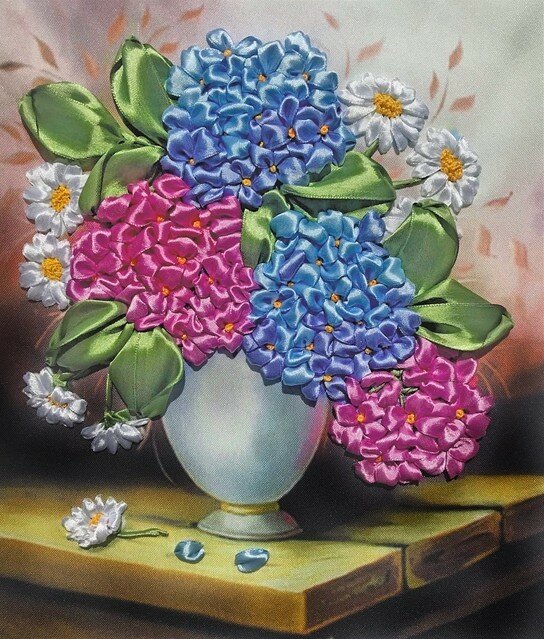 Набор для вышивания FeDi #ЛП3407 Гортензия, Вышивка лентами, 24 х 29 см