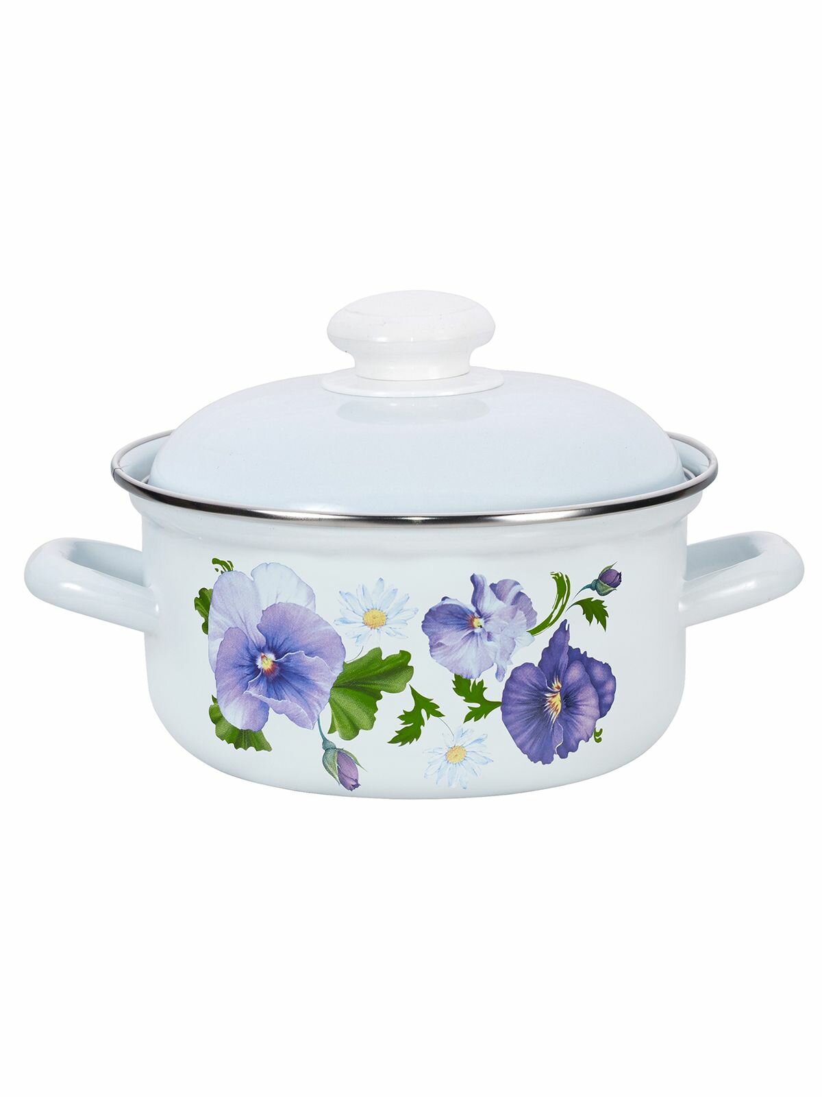 Кастрюля эмалированная Лысьвенские эмали Анютины глазки, с крышкой, 1,5 л