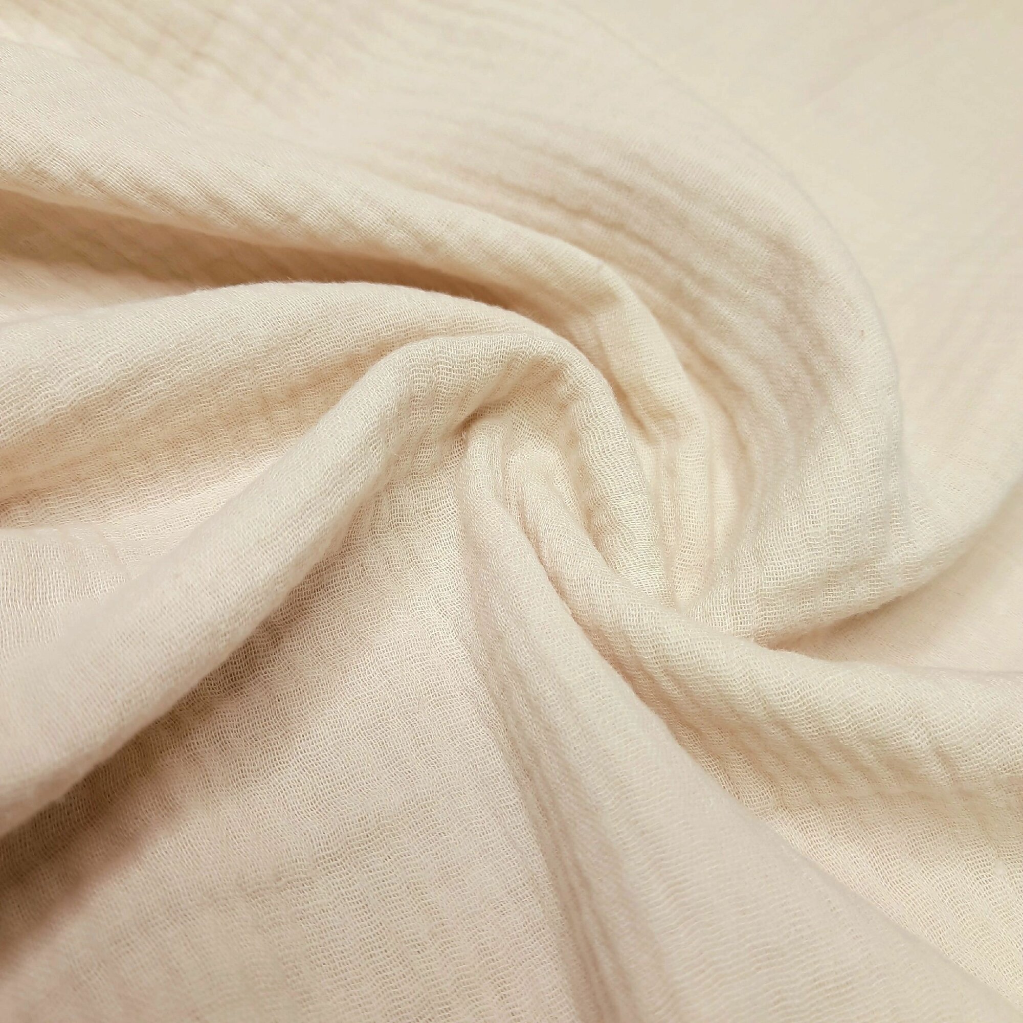 Муслин двухслойный жатый 100% хлопок, отрез 3 м, Топлёное молоко