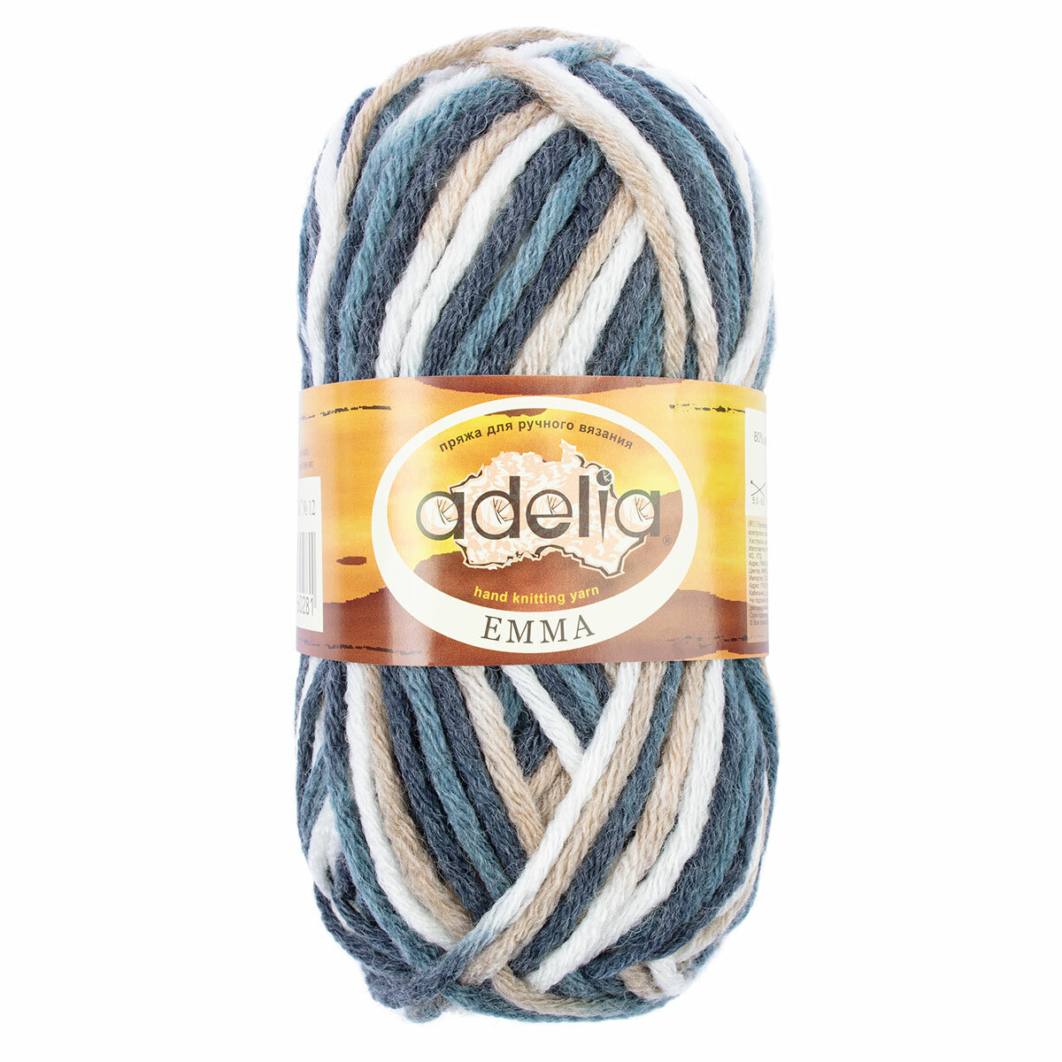 Пряжа ADELIA "EMMA" 80% акрил, 20% шерсть 50 г 50 м №12 св. бежевый-фиолетовый-белый-голубой