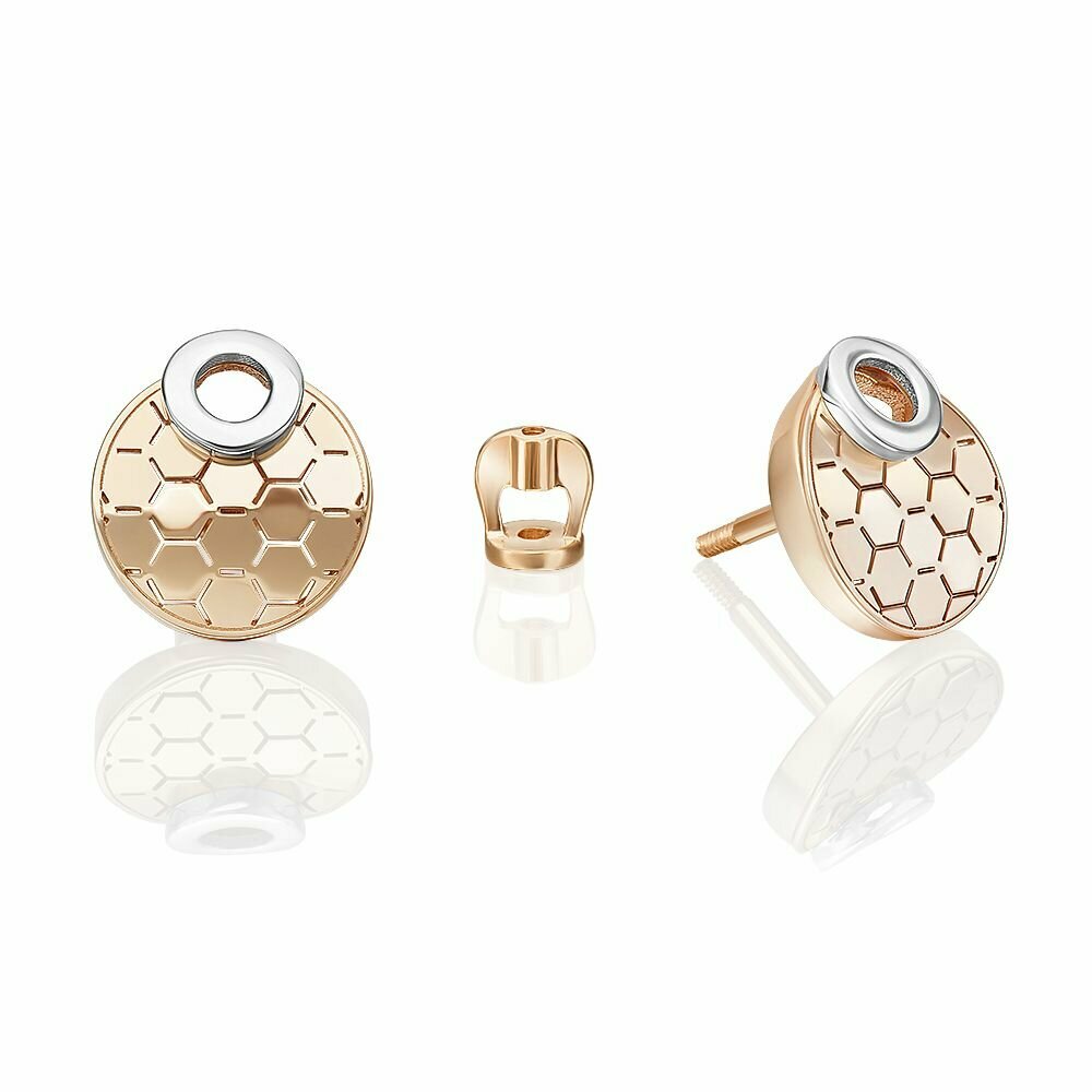 Серьги пусеты, комбинированное золото, 585 проба, родирование