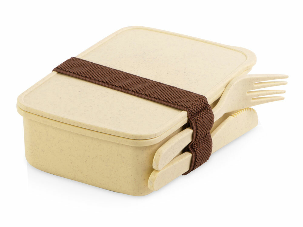 Ланч-бокс из бамбукового волокна «Meal» с вилкой и ножом, цвет бежевый