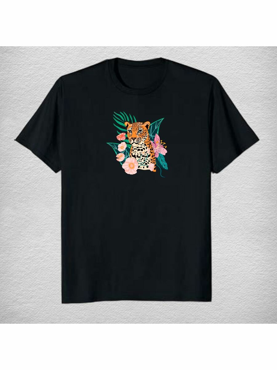 Футболка леопард ягуар цветы