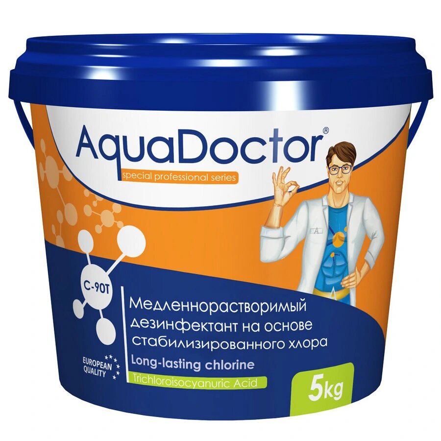 Медленно-растворимый препарат на основе 90% активного хлора AquaDoctor С90-Т, таблетки 200 гр, 5 кг, цена - за 1 шт