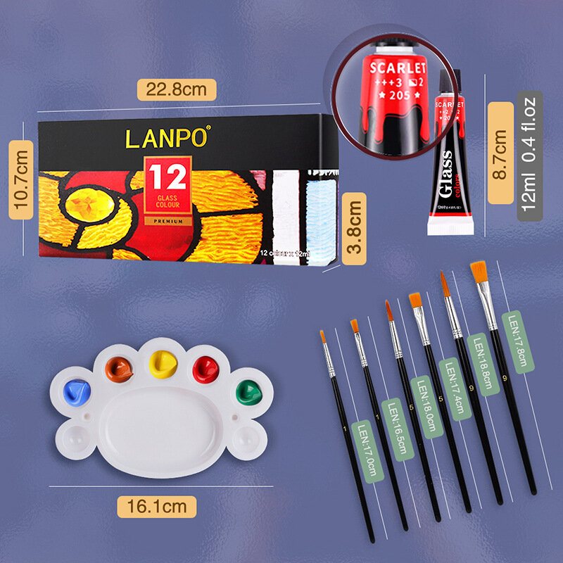 Краска для рисования diy glass, 12 цветов, 12мл