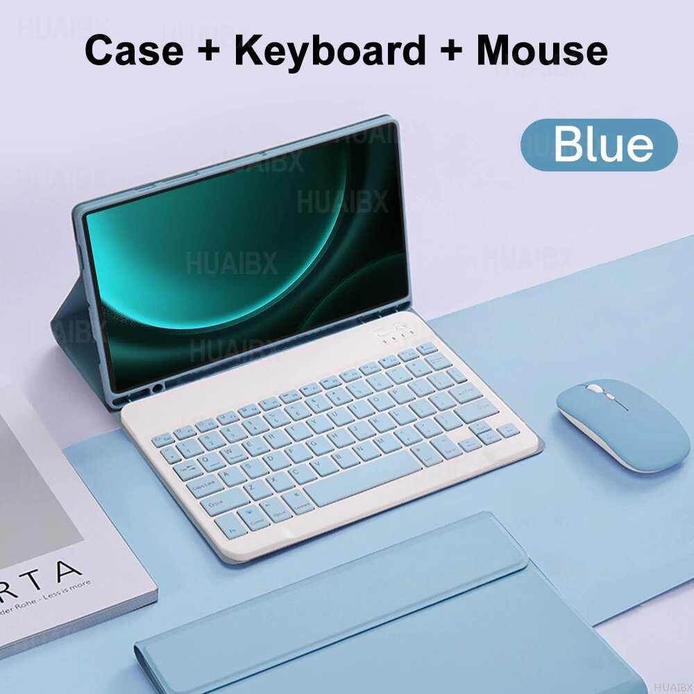 Чехол с клавиатурой для Samsung Galaxy Tab S9 FE 10,9 дюймов HUAIBX Russian keyboard, Blue B