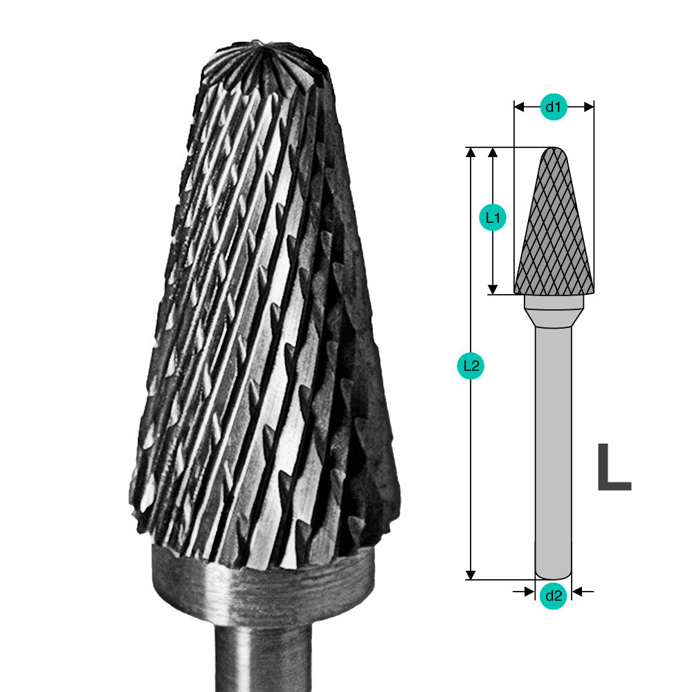 Бор-фреза твердосплавная по металлу (Коническая закругленная) L1633M06 TORGWIN T557797
