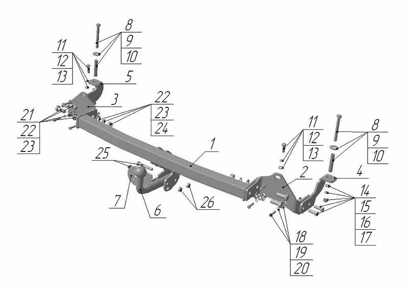 Фаркоп Avtos на FIAT DOBLO (2001)(паспорт и сертификат в комплекте)(без электрики)FA 02 (90x20x16)