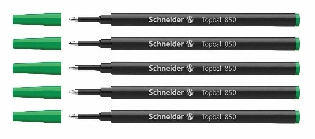 Набор 5 шт. - Стержень для роллера Schneider "Topball 850" зеленый, 110 мм, 0,5 мм