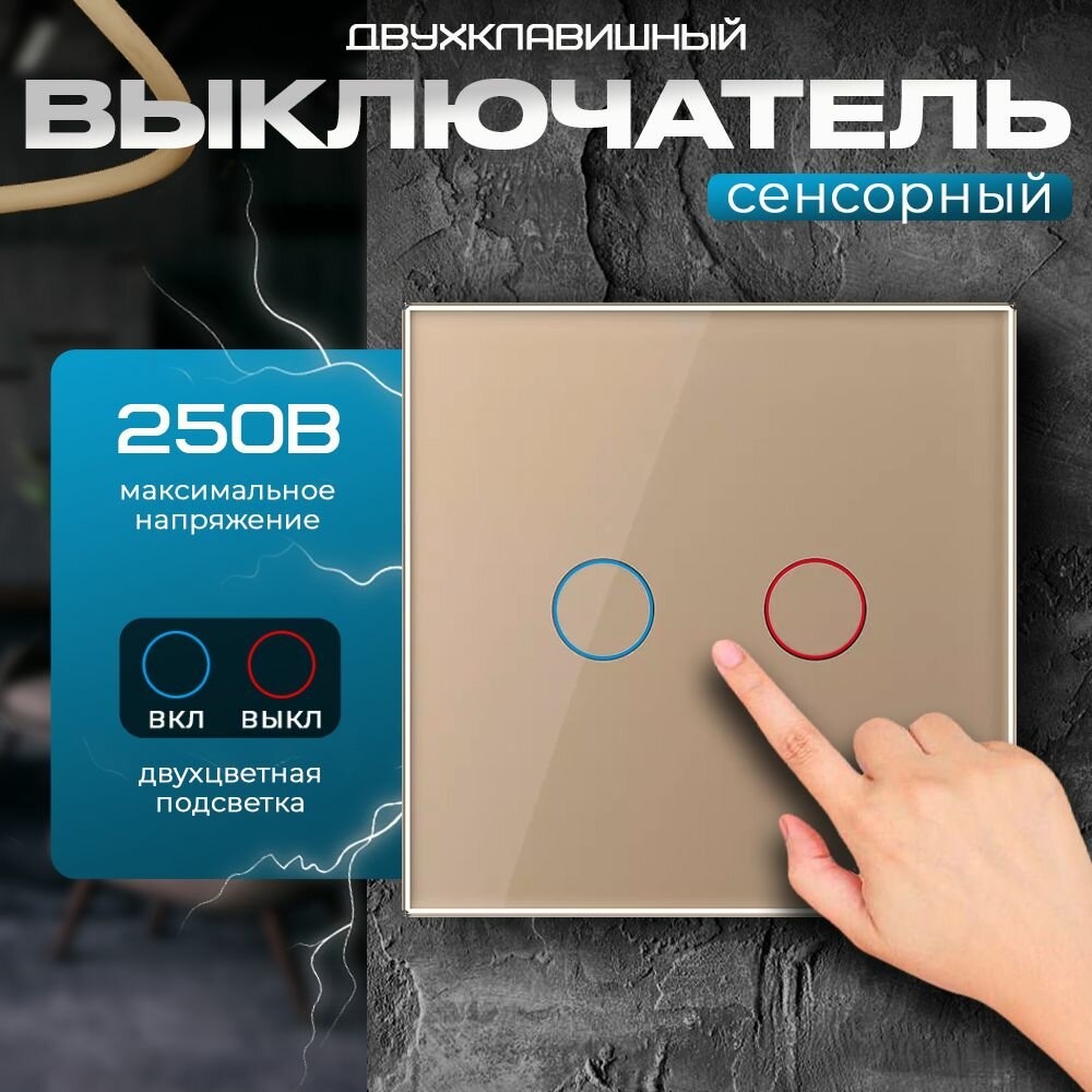Выключатель двухклавишный сенсорный Livolo золотой