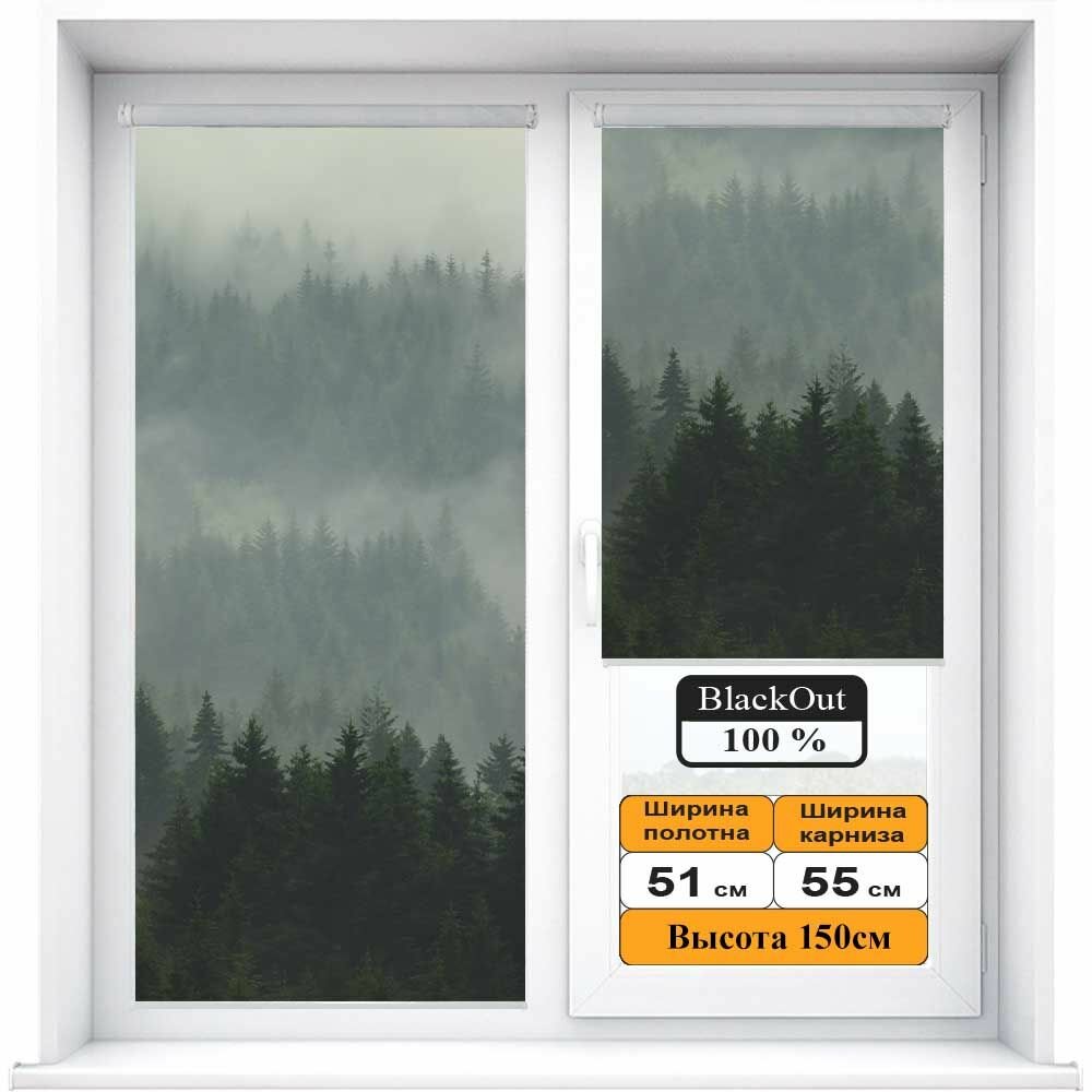 Рулонная штора Блэкаут (Blackout) с фотопечатью Туманный лес-2 51х150см