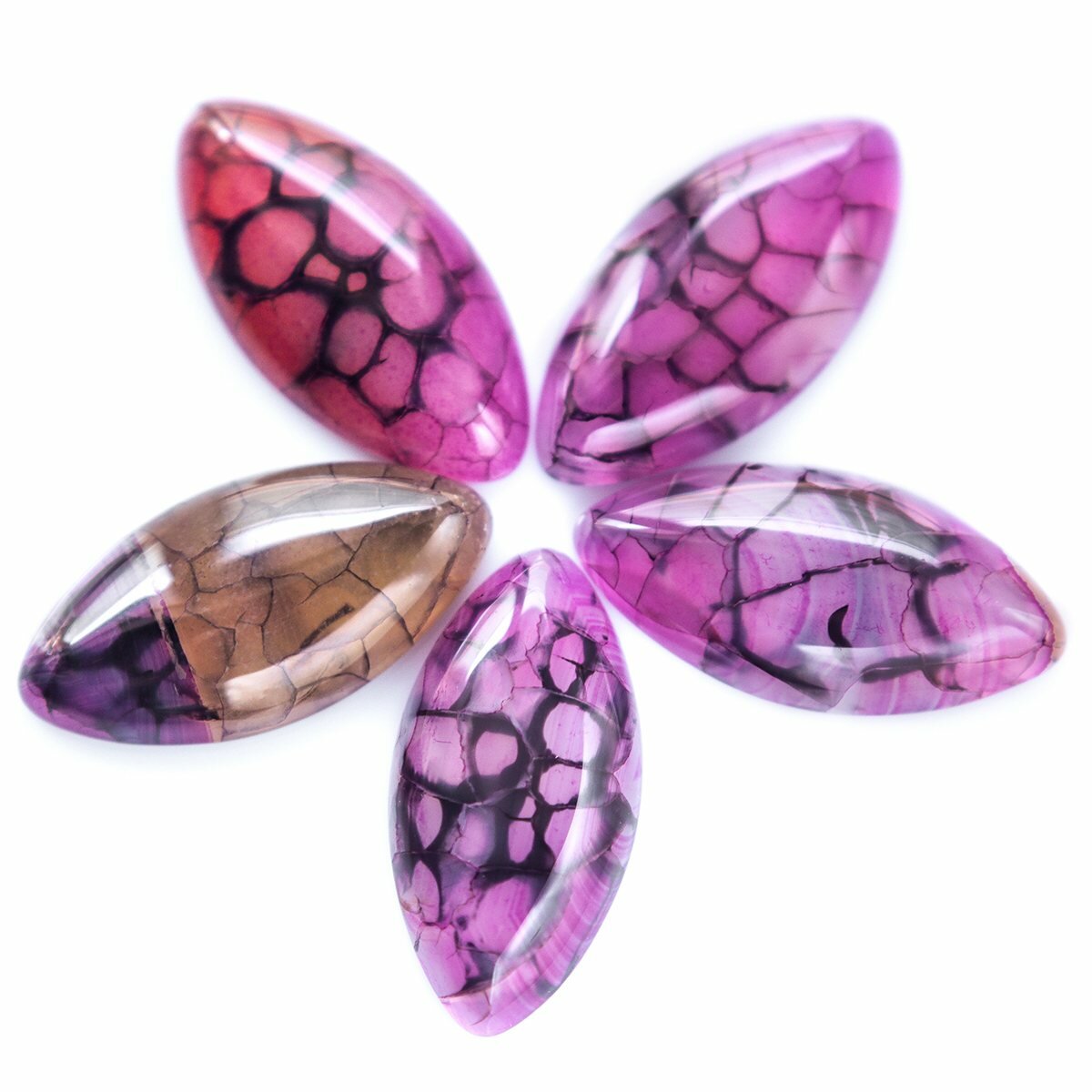 Кабошон Агат 1 шт, цвет маджента, 38-40x19-20x6-7 мм