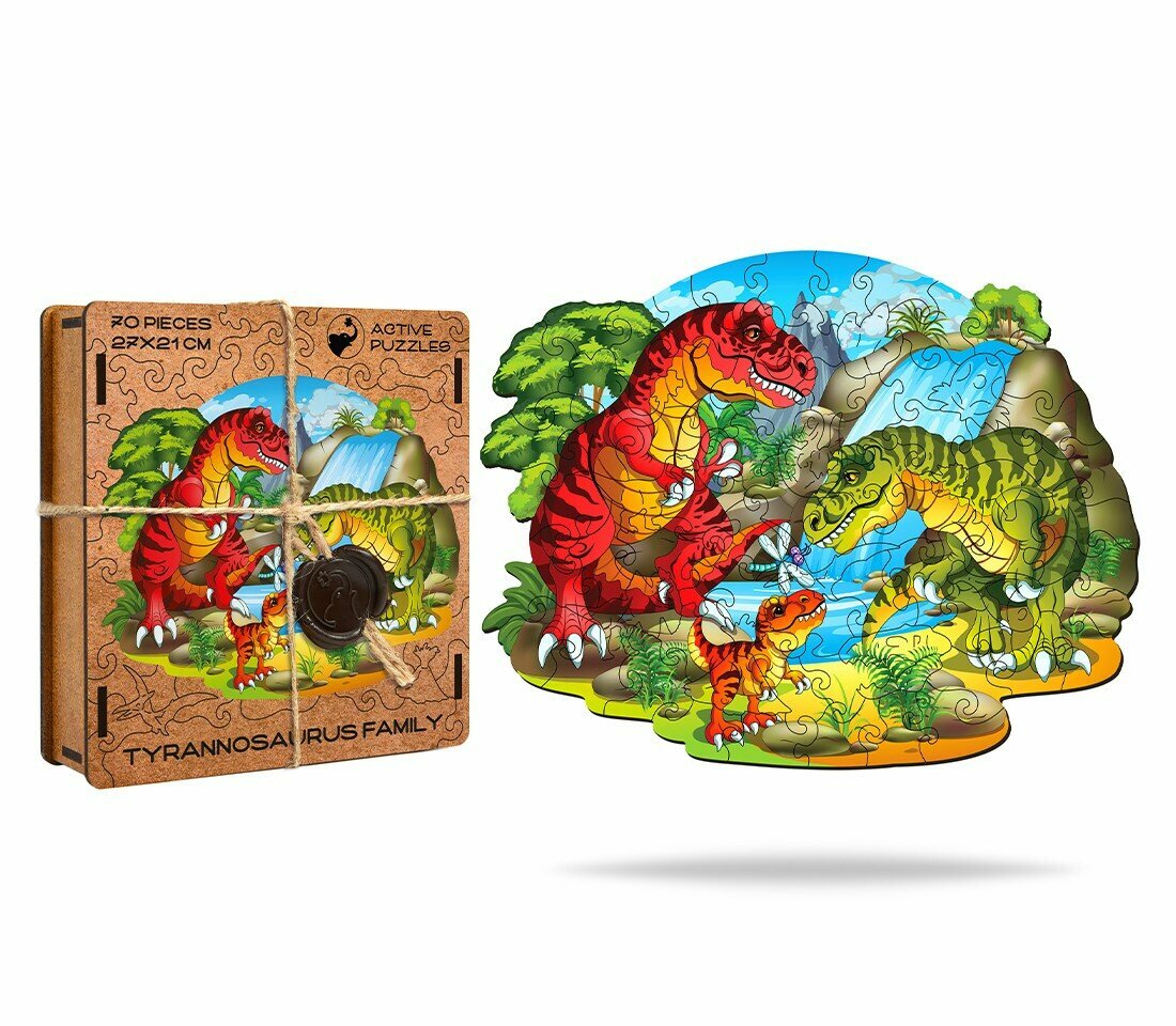 Пазл Active Puzzles "Семья тираннозавров", дерево, 70 деталей, в подарочной упаковке