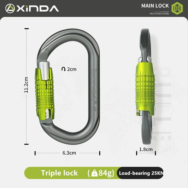 Xinda HH-8122 зеленый серый карабин для скалолазания 25 кН Triple lock