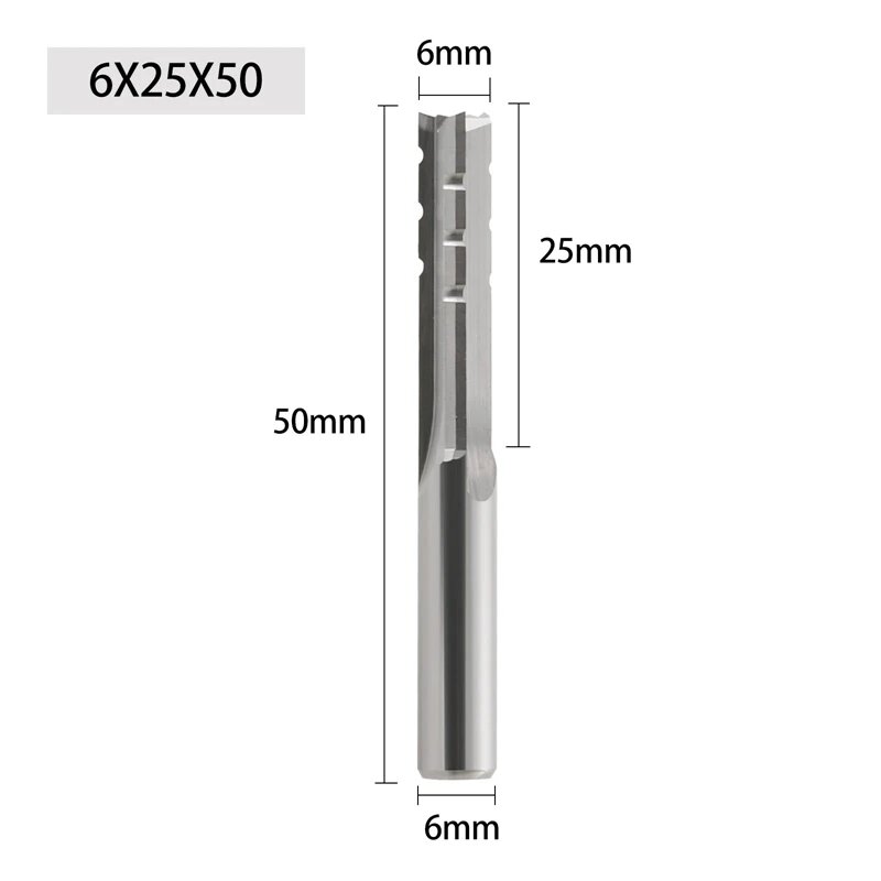 1 шт, 3 флейты, прямая фреза, 4 мм, 6 мм, 8 мм, параллельная фреза, твердосплавная 6x25x50L