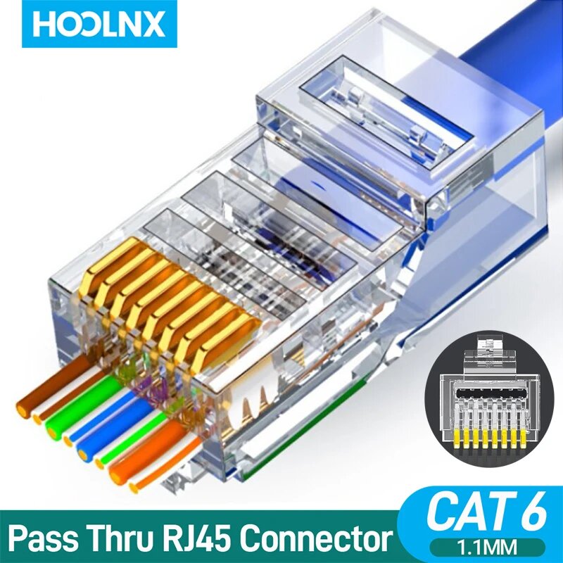 HOOLNX Проходной коннектор RJ45 CAT6A 100pcs, CAT6 1.1mm UTP
