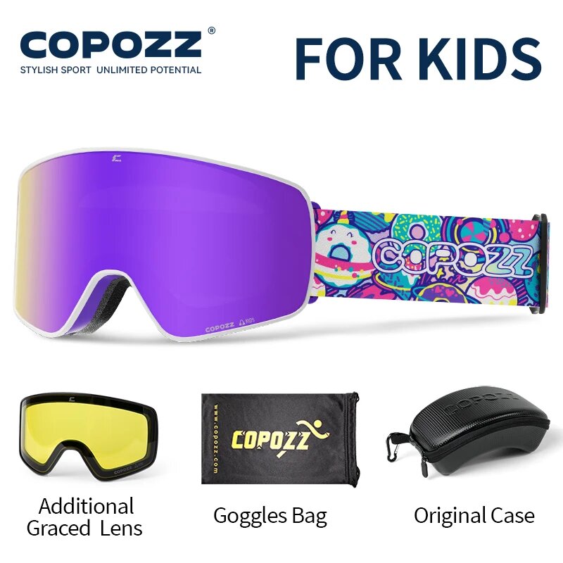 COPOZZ детские лыжные очки 2s Фиолетовый, Purple-donut SET