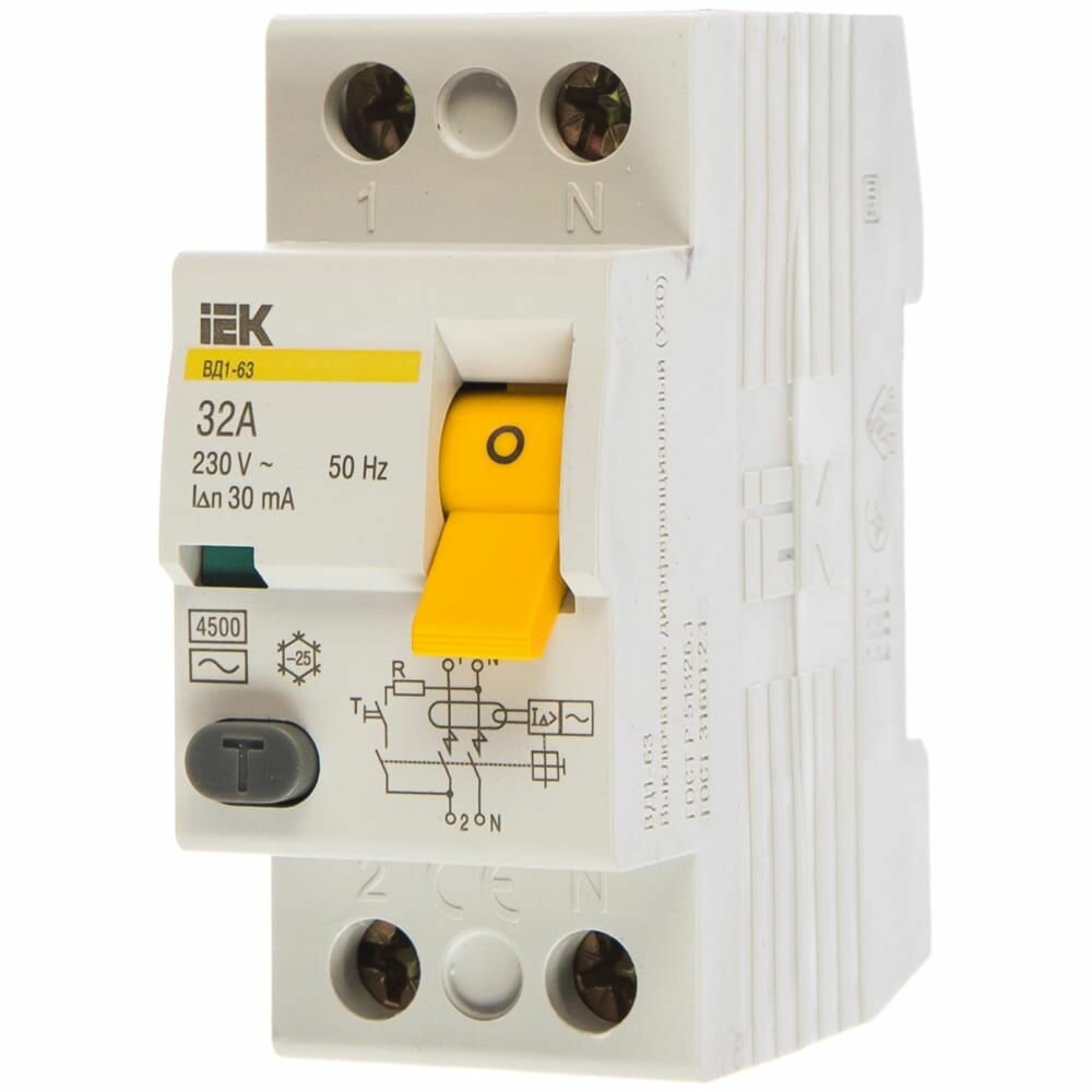 IEK Выключатель диф. тока 2п 32A 30mA тип AC ВД1-63 ИЭК MDV10-2-032-030