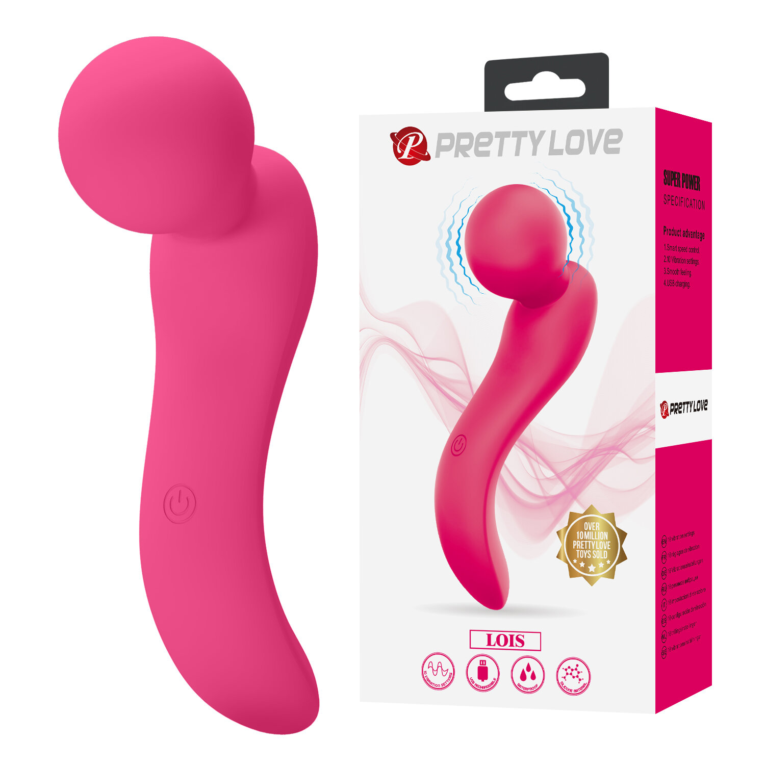 Вибромассажер Pretty Love Lois BW-055019, изогнутый, водонепроницаемый, USB-зарядный, 10 режимов