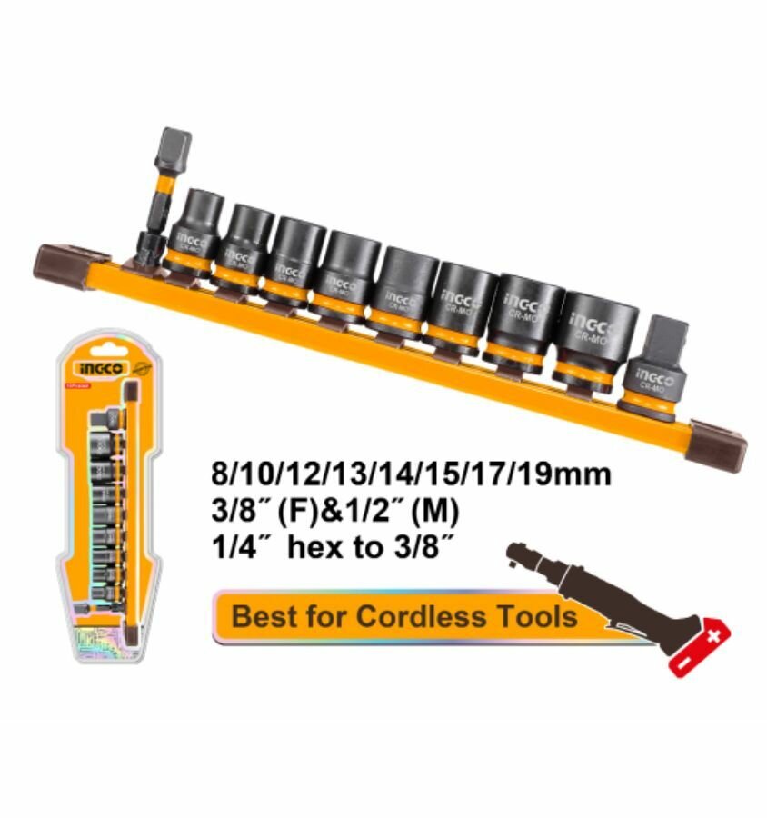 Набор торцевых ударных головок INGCO HKISSD38104 INDUSTRIAL 3/8" 8-19 мм 10 шт.