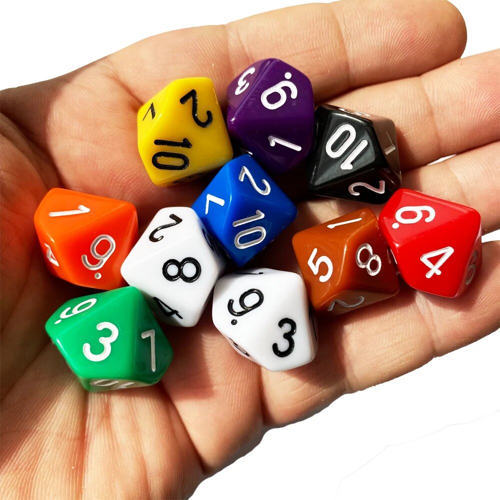 DICE 10шт набор акриловых кубиков D10 1-10 Mix Colors