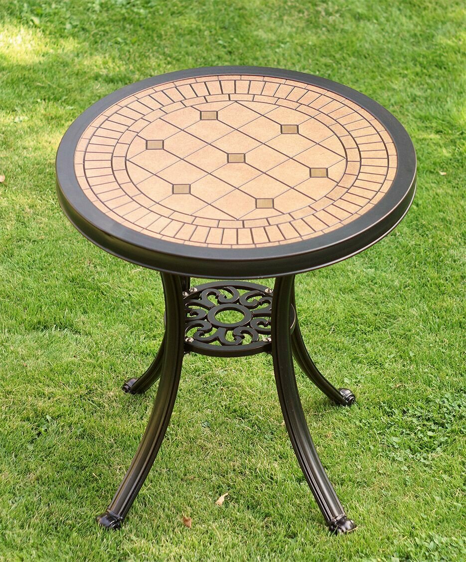 Стол садовый круглый "сэнд", для улицы, металл, 60см, песочно-оранжевый мозаичный рисунок