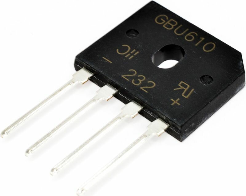 Диод DIODES INCORPORATED GBU610 Диодный мост: однофазный Urmax: 1кВ If: 6А Ifsm: 175А плоские 1шт