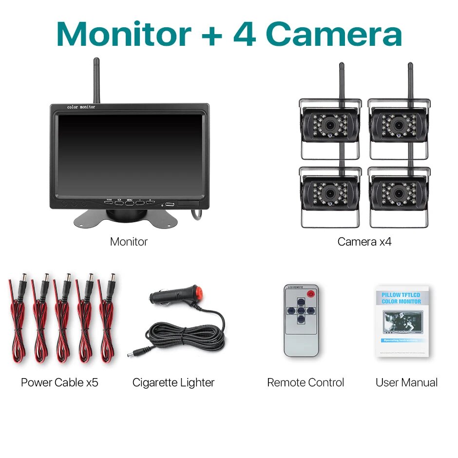 GreenYi Беспроводной 7-дюймовый автомобильный монитор BSD, камера заднего вида для With 4 Camera