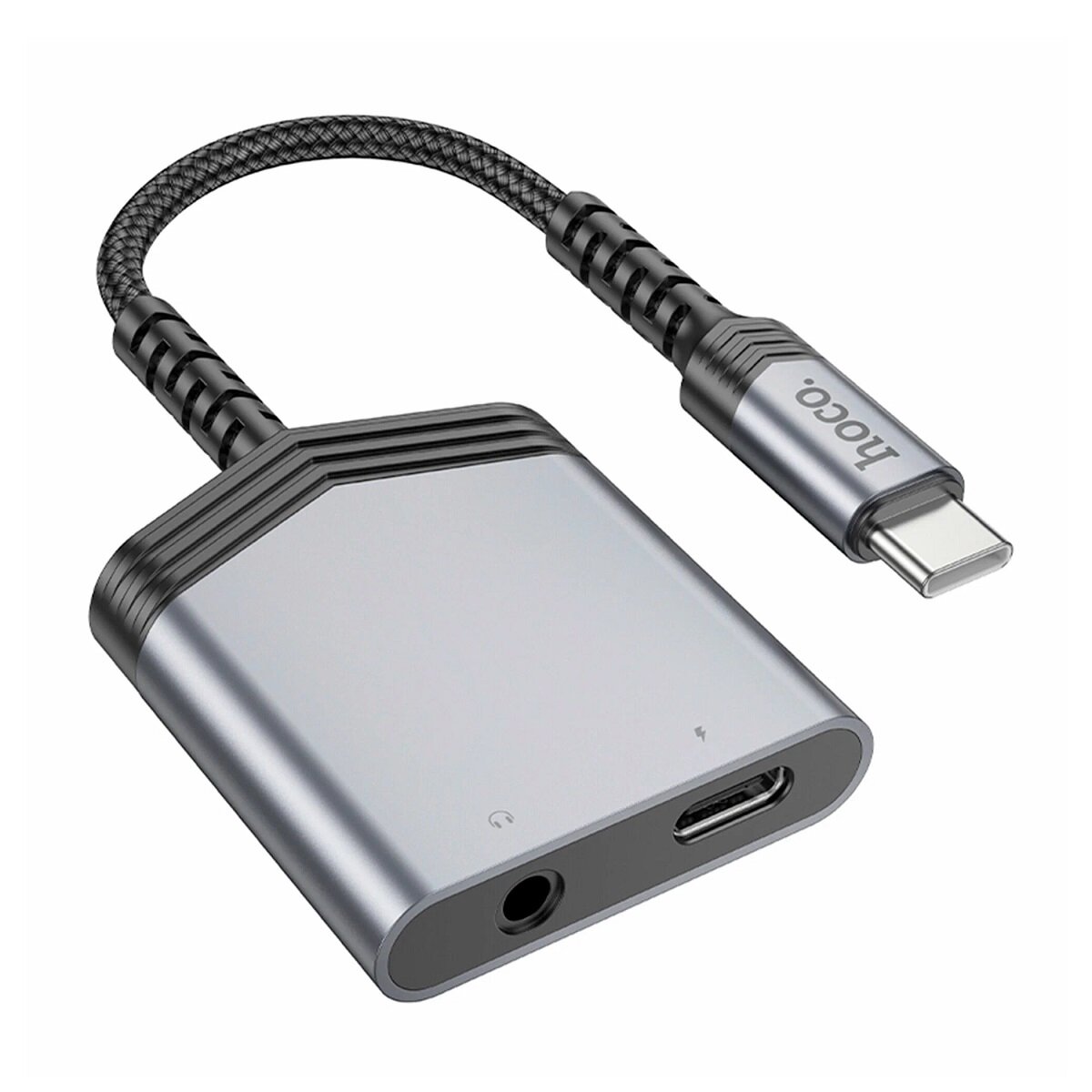 Переходник Type-C на Type-C и Jack 3.5 мм HOCO LS39, 27W, metal gray