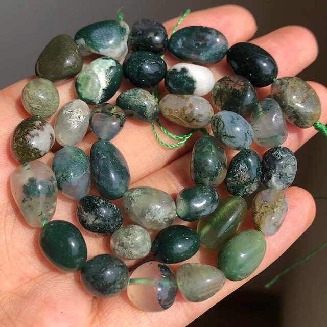 Куою натуральные бусины из амазонита, апатита, ларимара и кварца Изумрудный, Moss Agate