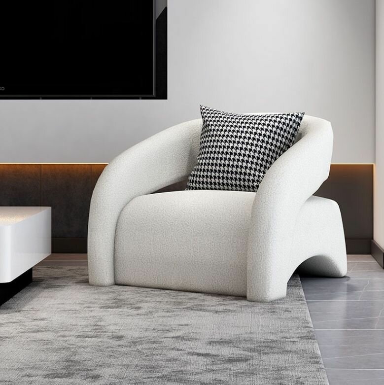 Лаунж-кресло для отдыха дома мягкое с подлокотниками, букле металл, белый