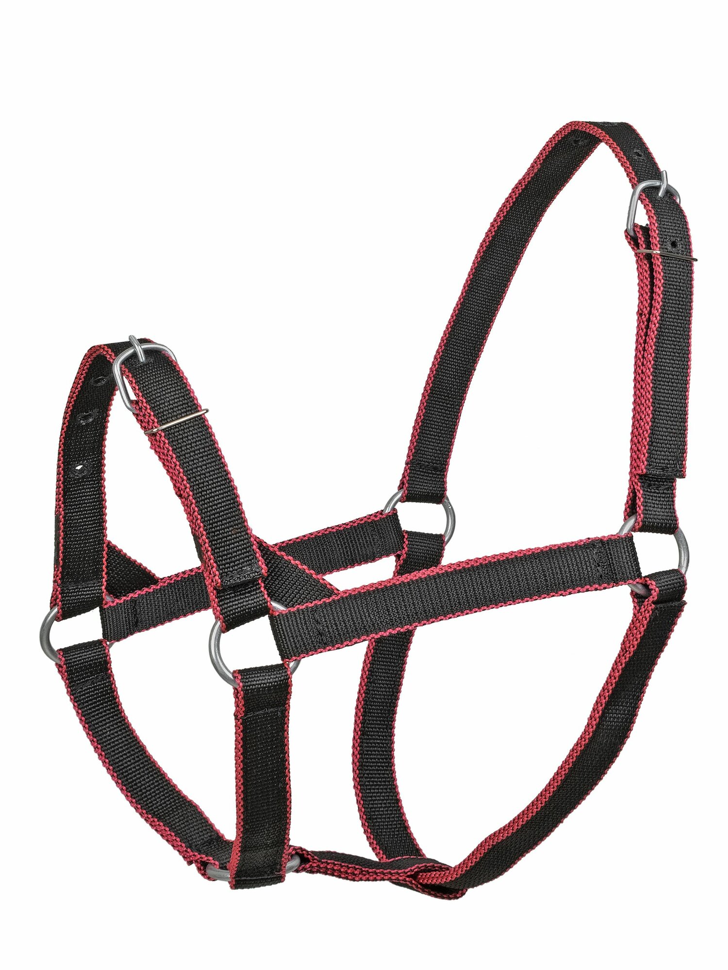 Недоуздок для коров и лошадей двойной капрон, недоуздок регулируемый черно-красный 30 мм REITER