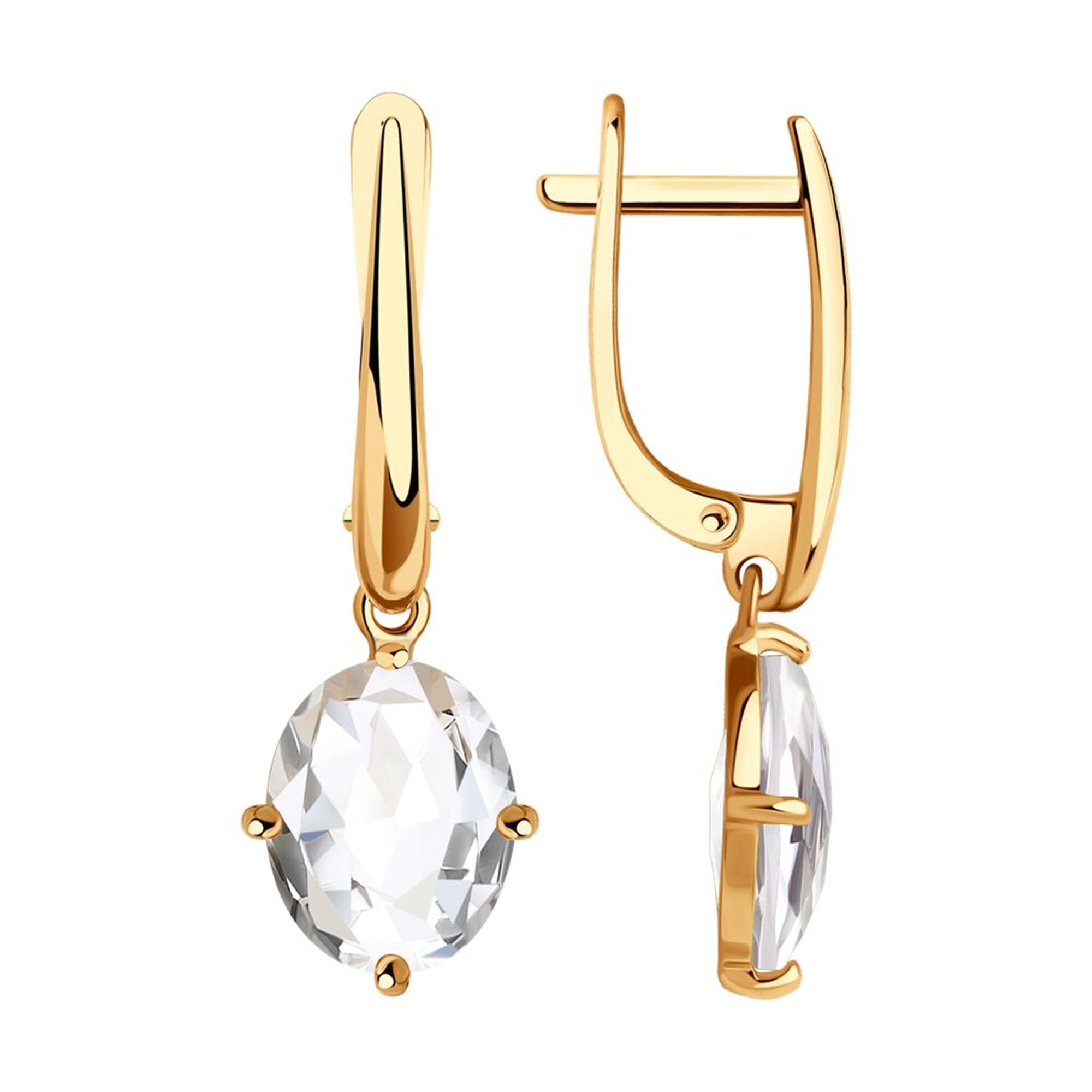 Серьги, красное золото, 585 проба, горный хрусталь