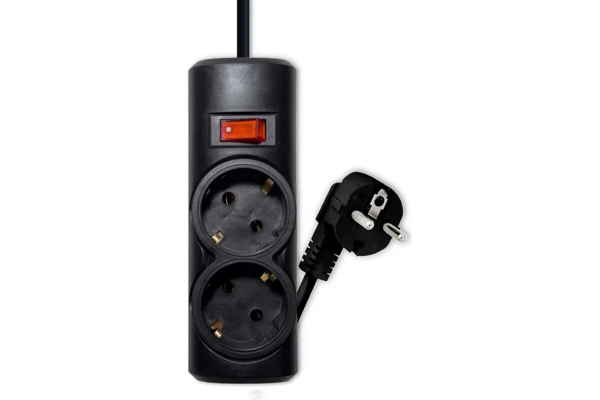 PROGIX Удлинитель сетевой 2 розетки, 2 метра с/з, чёрный, 3x1.5 PG255