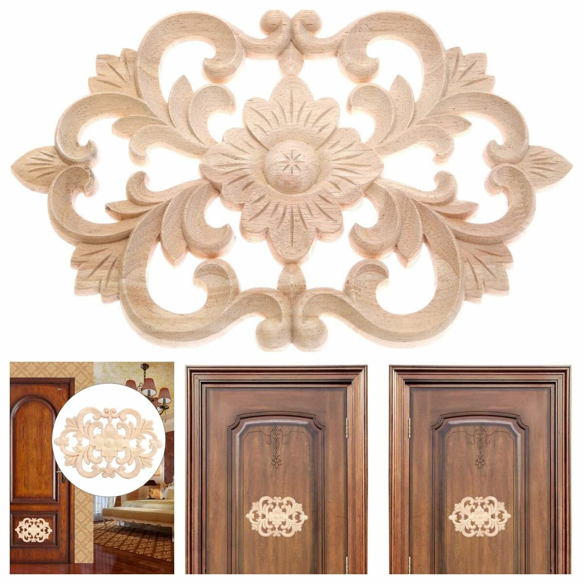 Неокрашенная мебель, декоративная резьба по дереву аппликация
