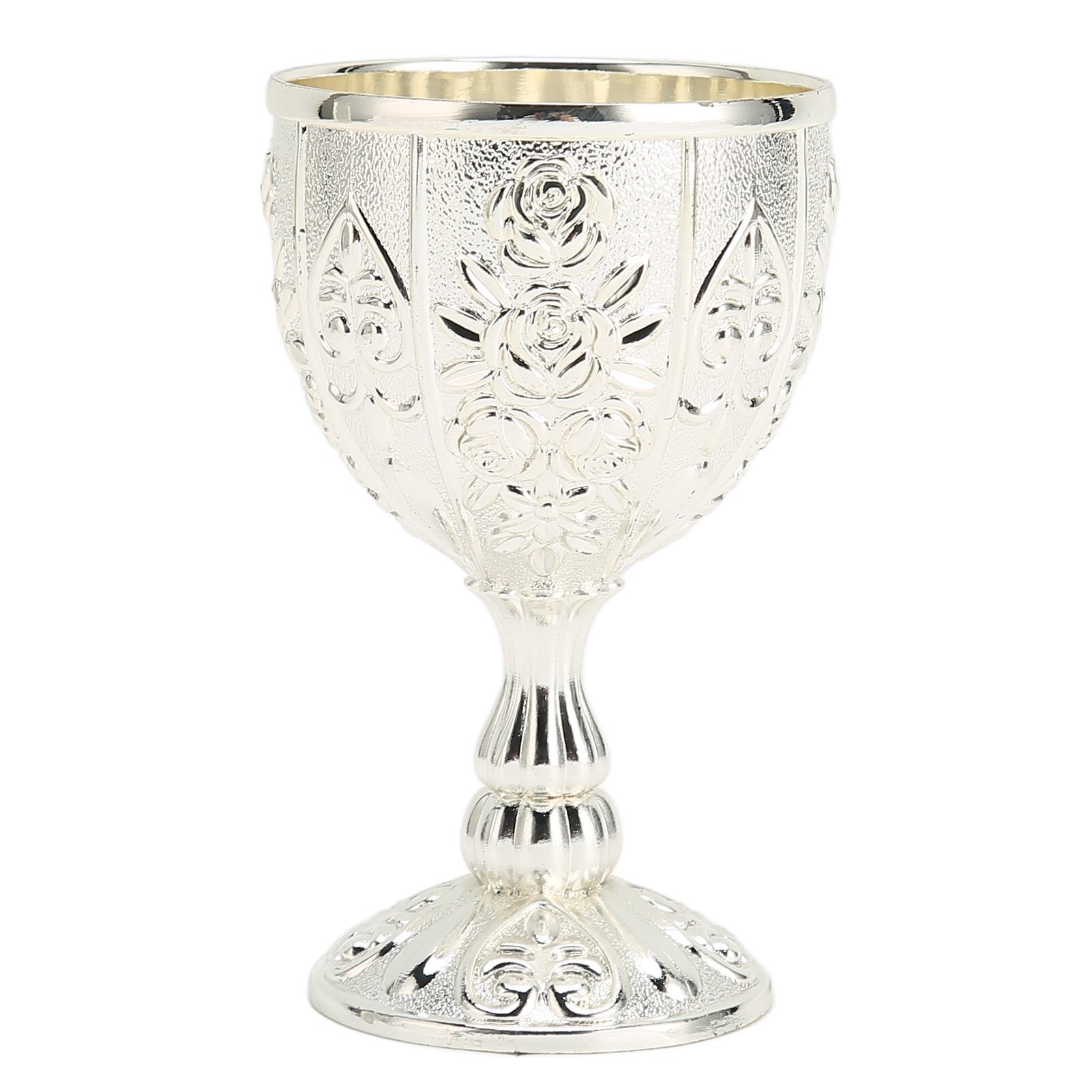 Металлический рельефный бокал для вина с винтажным серебряным цветочным узором, декоративный металлический бокал для вина для домашнего бара, декора и подарка