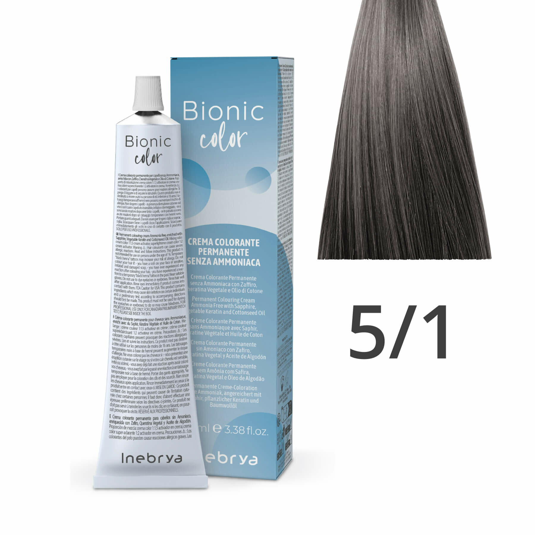 Краска для волос профессиональная без аммиака Inebrya Bionic Color 5/1 Светлый каштановый Пепельный 100 мл